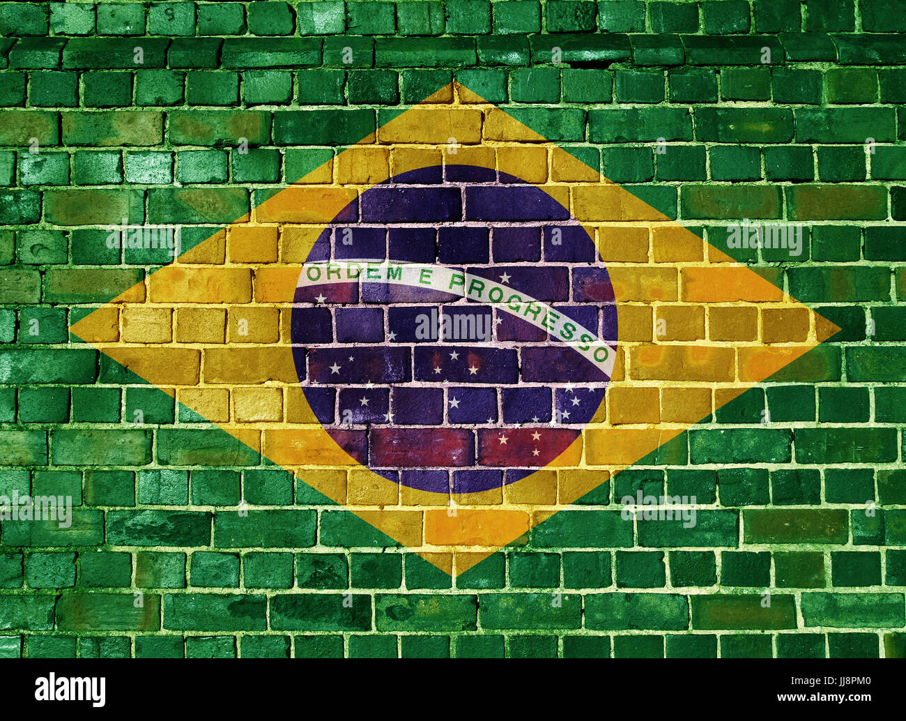 Brazilian flag on an old brick wall background Stock Photo - Alamy