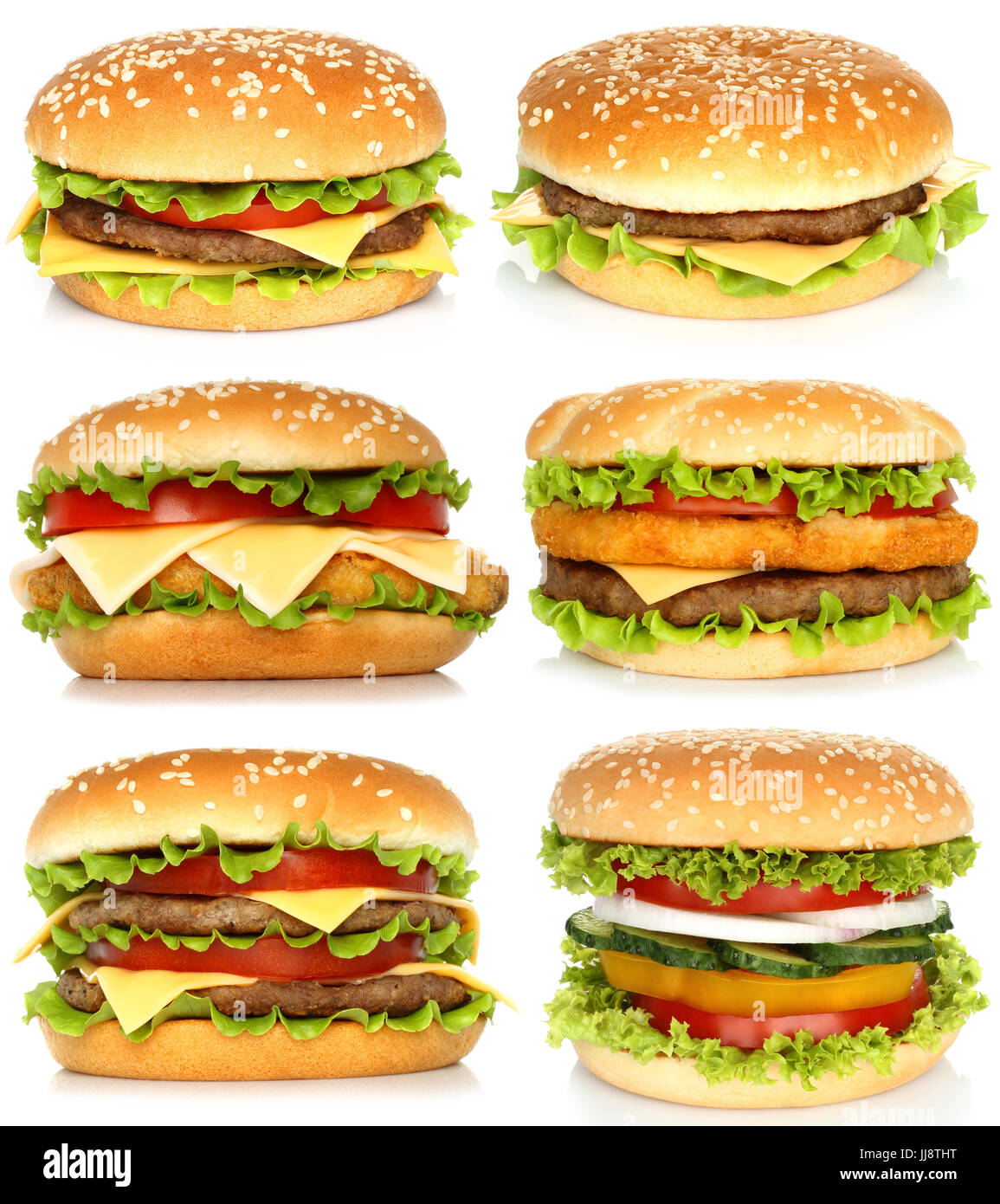 Collage of big hamburgers on white background Stock Photo - Alamy