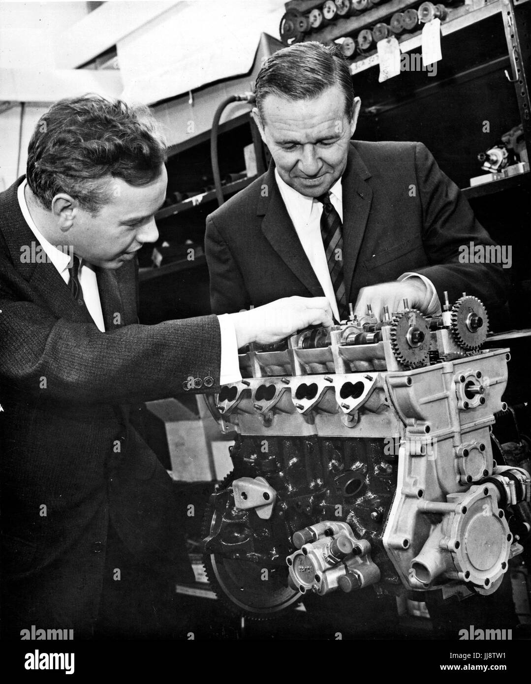 Keith Duckworth with Harley Copp with Ford Formula II engine Stock ...