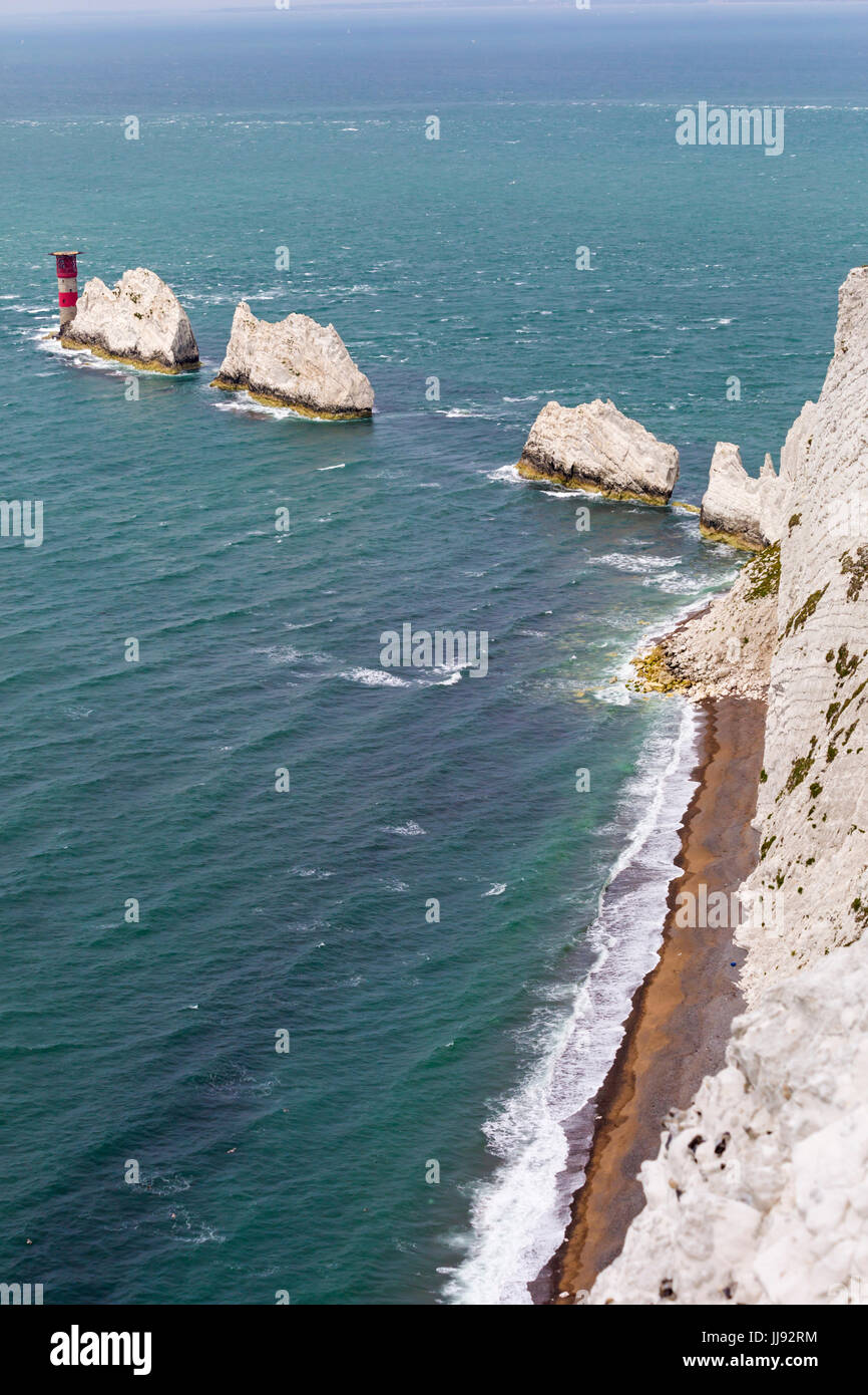 Looking down at the Needles pinnacles and lighthouse at the Isle of ...