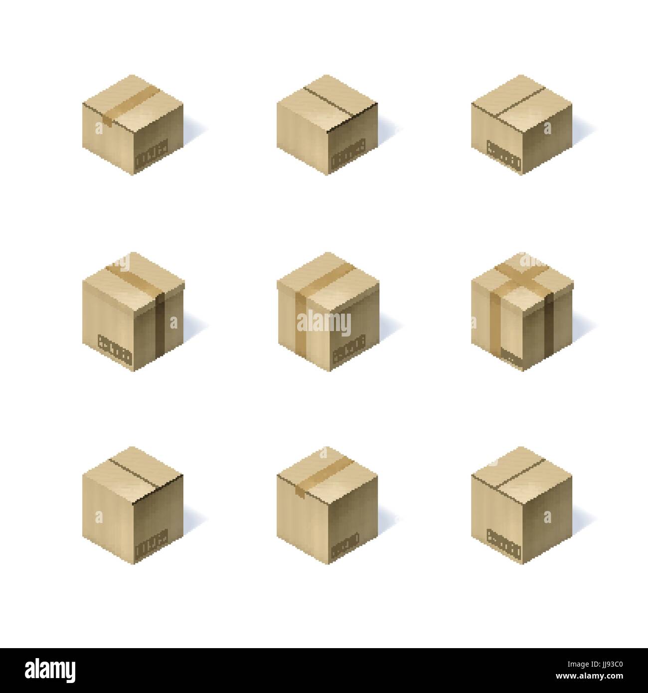Set of nine isometric cardboard boxes isolated on white Stock Vector ...
