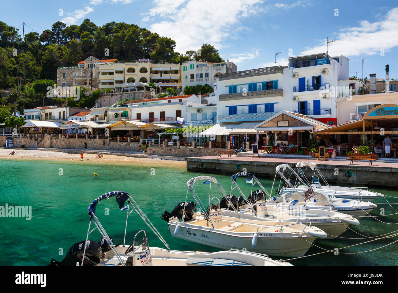 Harbour in Patitiri village on Alonissos island in Greece Stock Photo ...