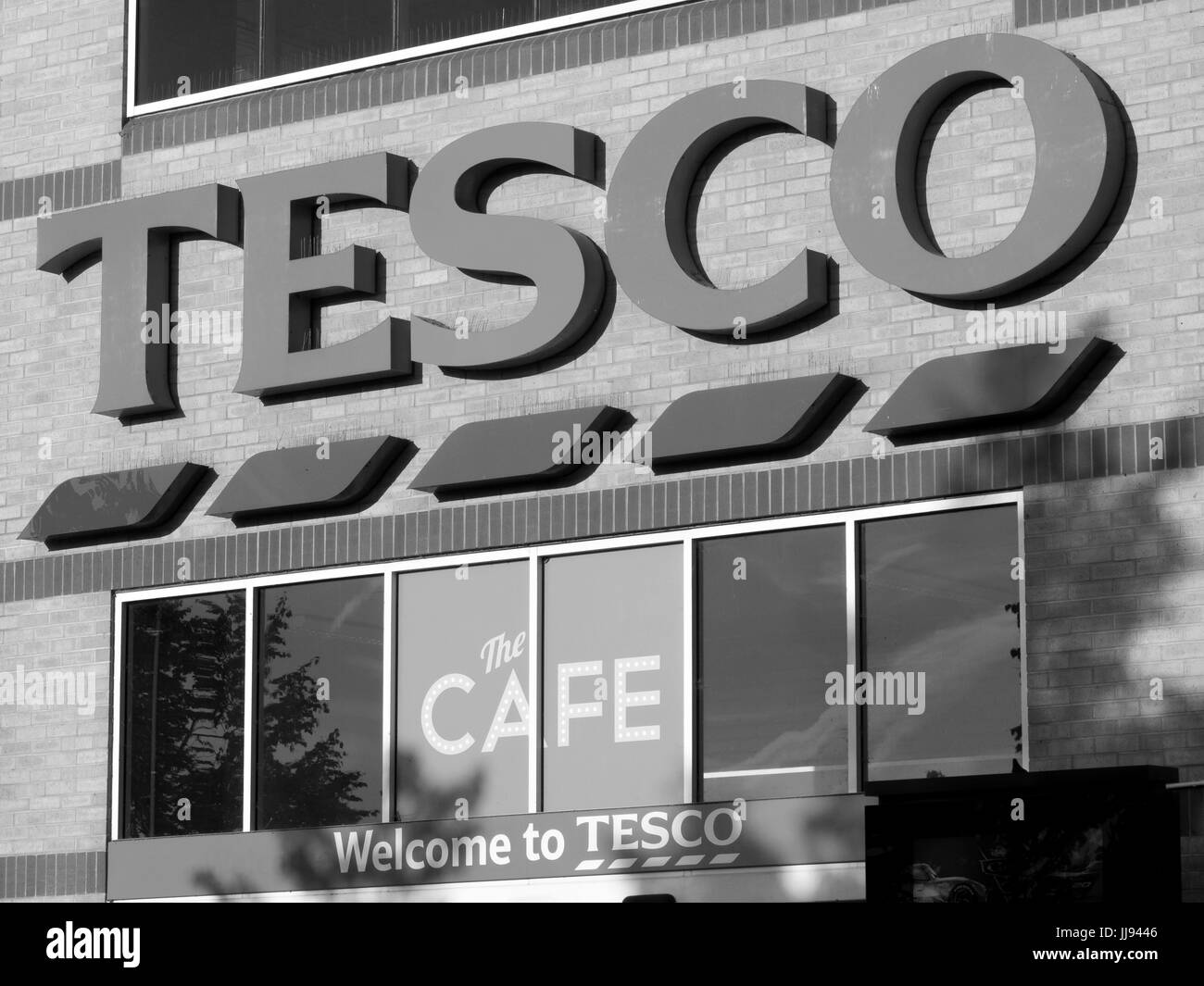 Tesco Extra supermarket name over store entrance, company founded by ...