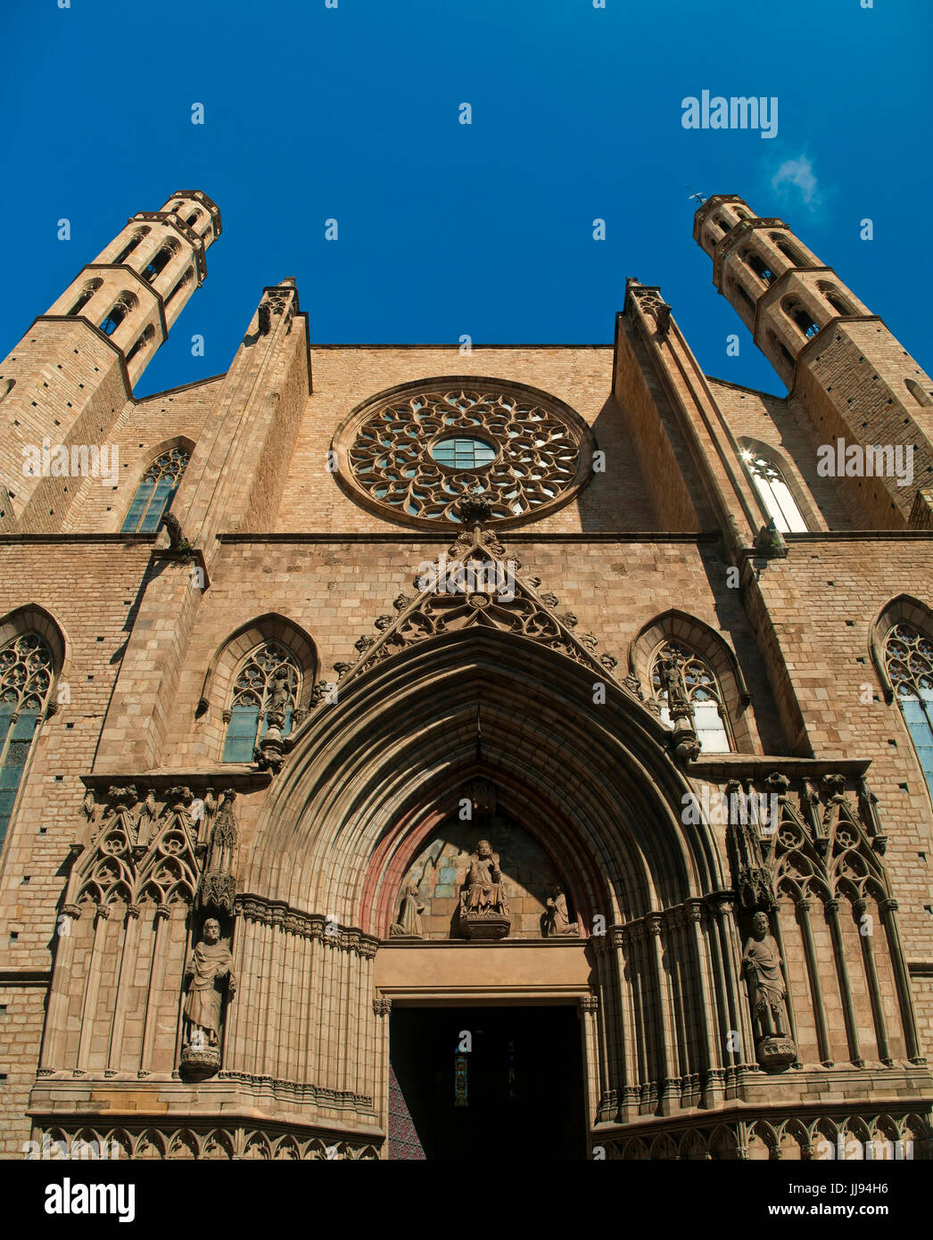 panoramic view of old gothic spanish church of Santa Maria del Mar from ...