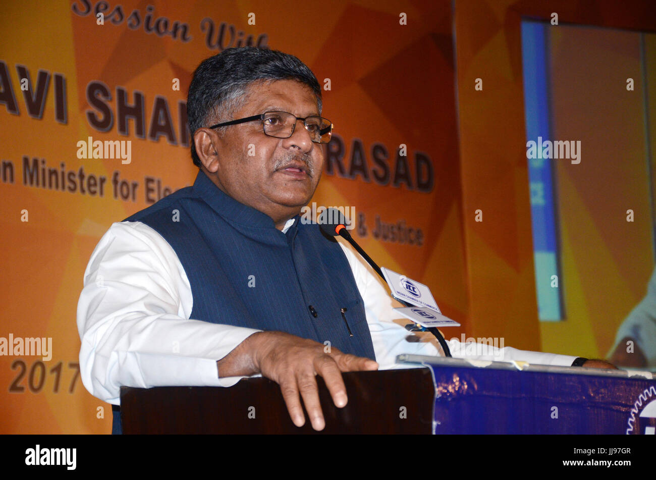 Kolkata, India. 18th July, 2017. Union Minister Ravi Shankar Prasad ...