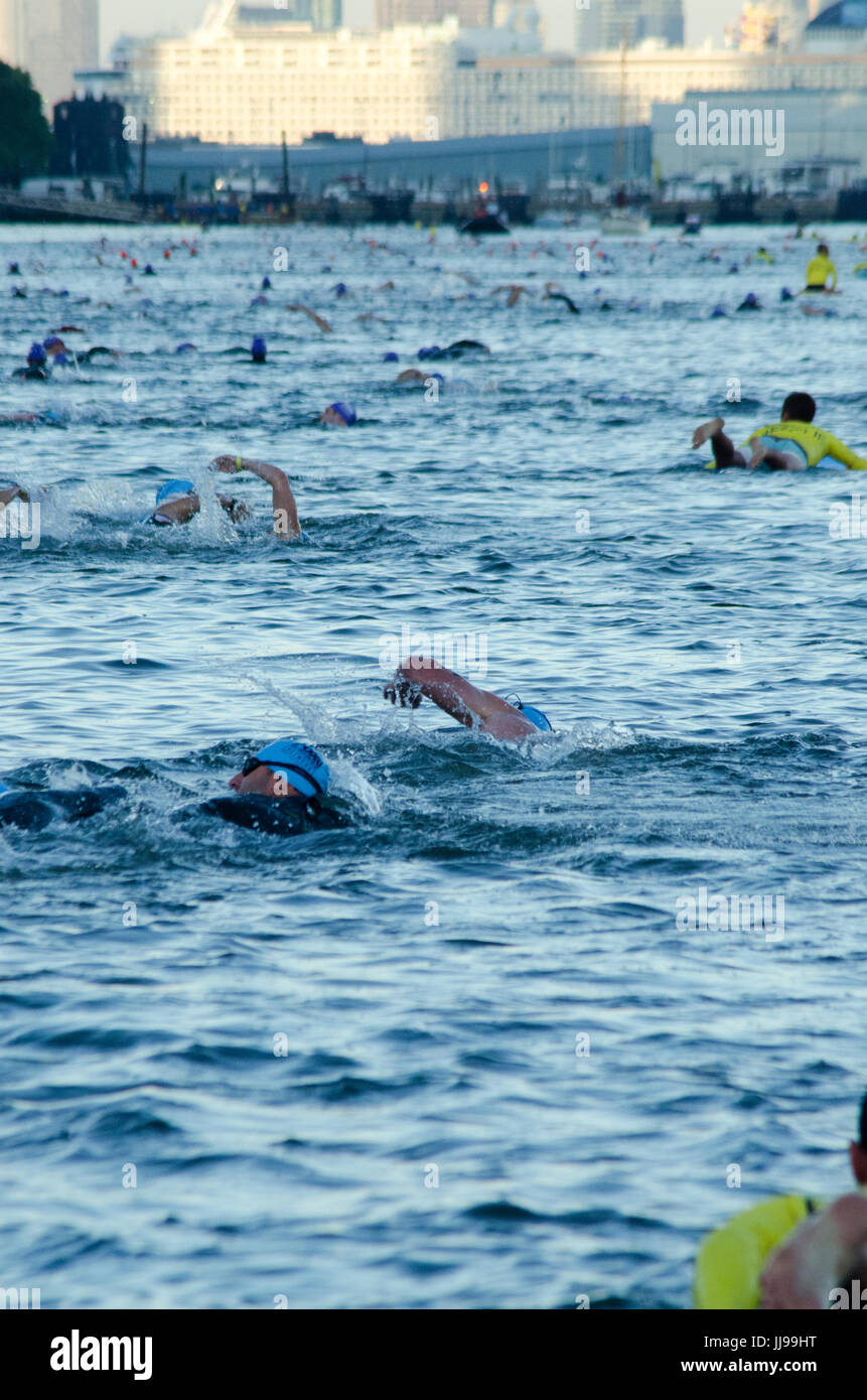 16 July 2017, NYC, New York, USA// Hundreds of swimmers fill the in the ...