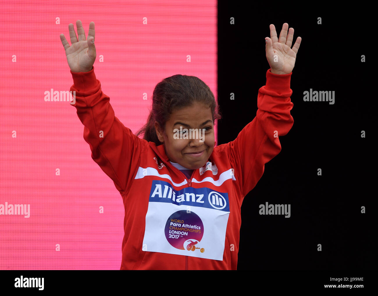 Tunisia's Raja Jebali with her bronze medal in the Women's Shot Put F40 ...