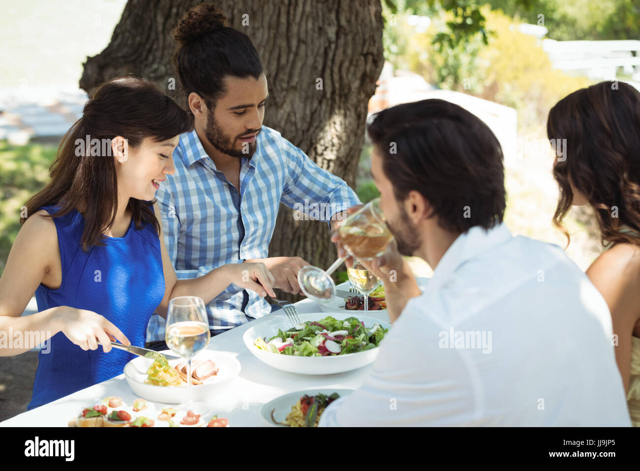 Group of friends having lunch in a restaurant Stock Photo - Alamy