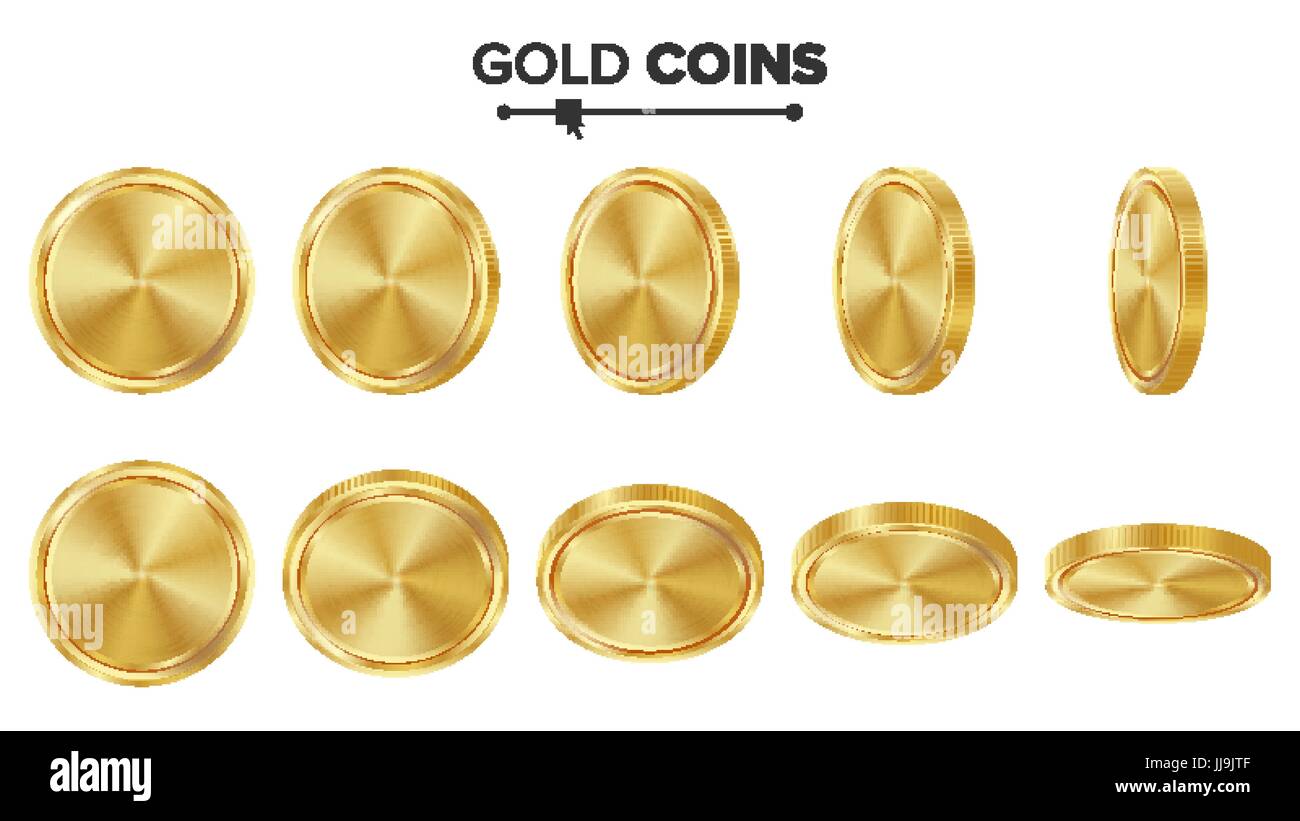 Empty Gold Coins Vector Set. Realistic Template Illustration. Flip ...