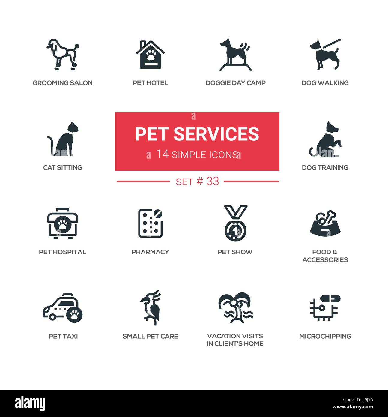 Pet Services - Modern simple thin line design icons, pictograms set ...