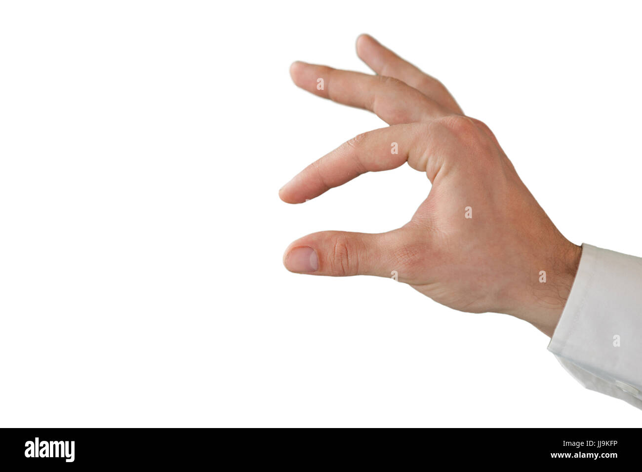 Cropped hand of businessman marketing invisible product against white ...