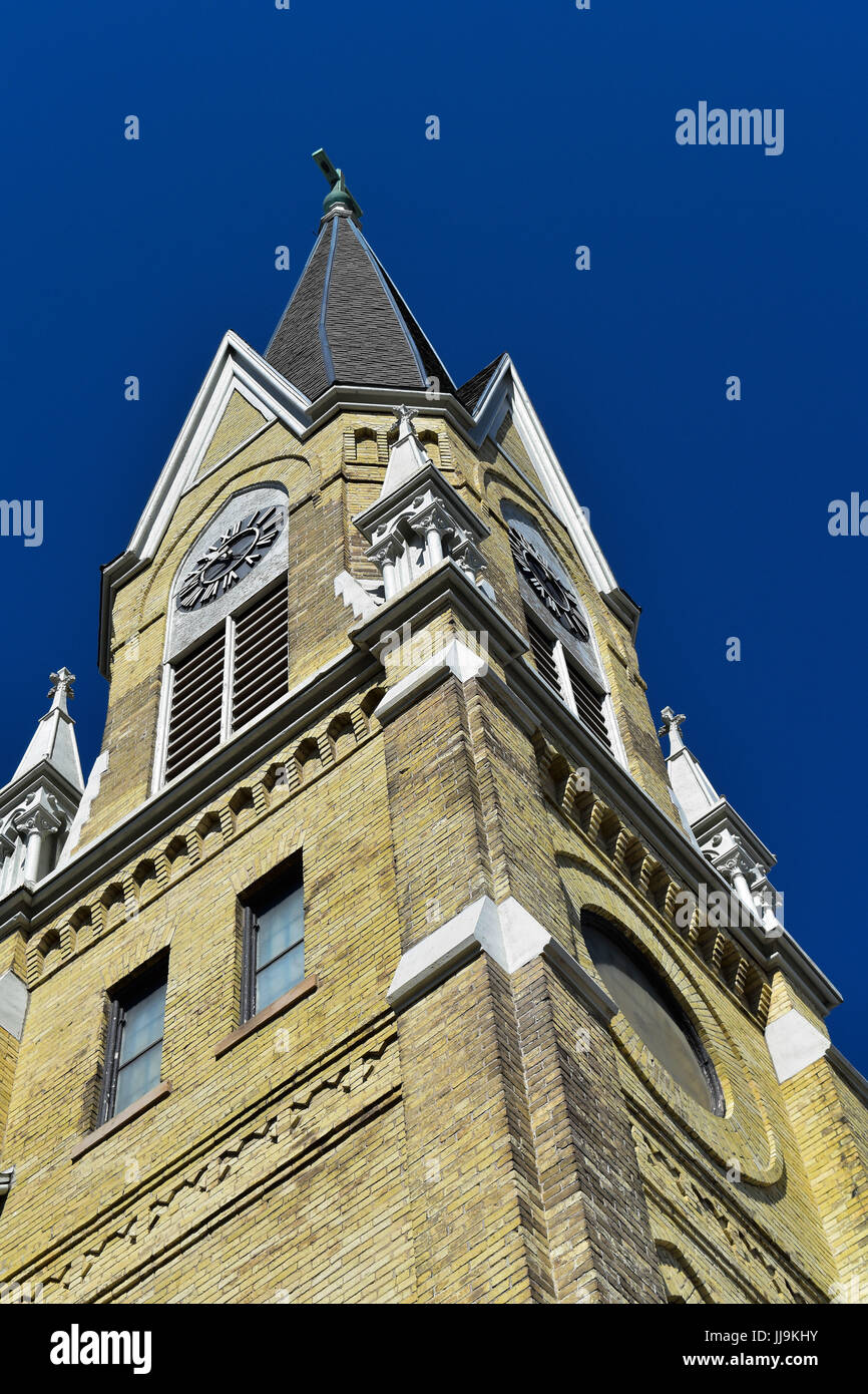 Cream city brick church spire Stock Photo - Alamy