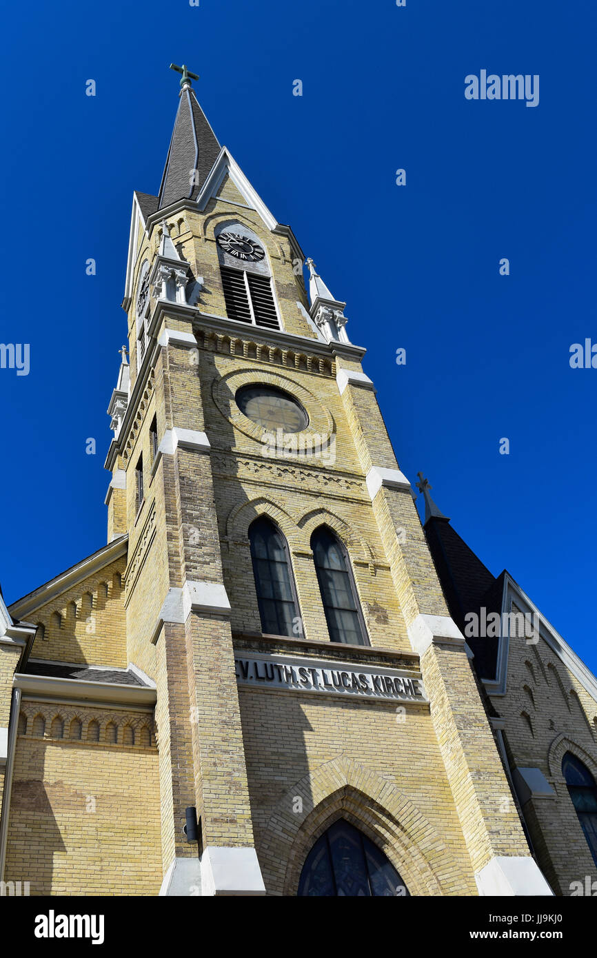 Cream city brick church spire Stock Photo - Alamy
