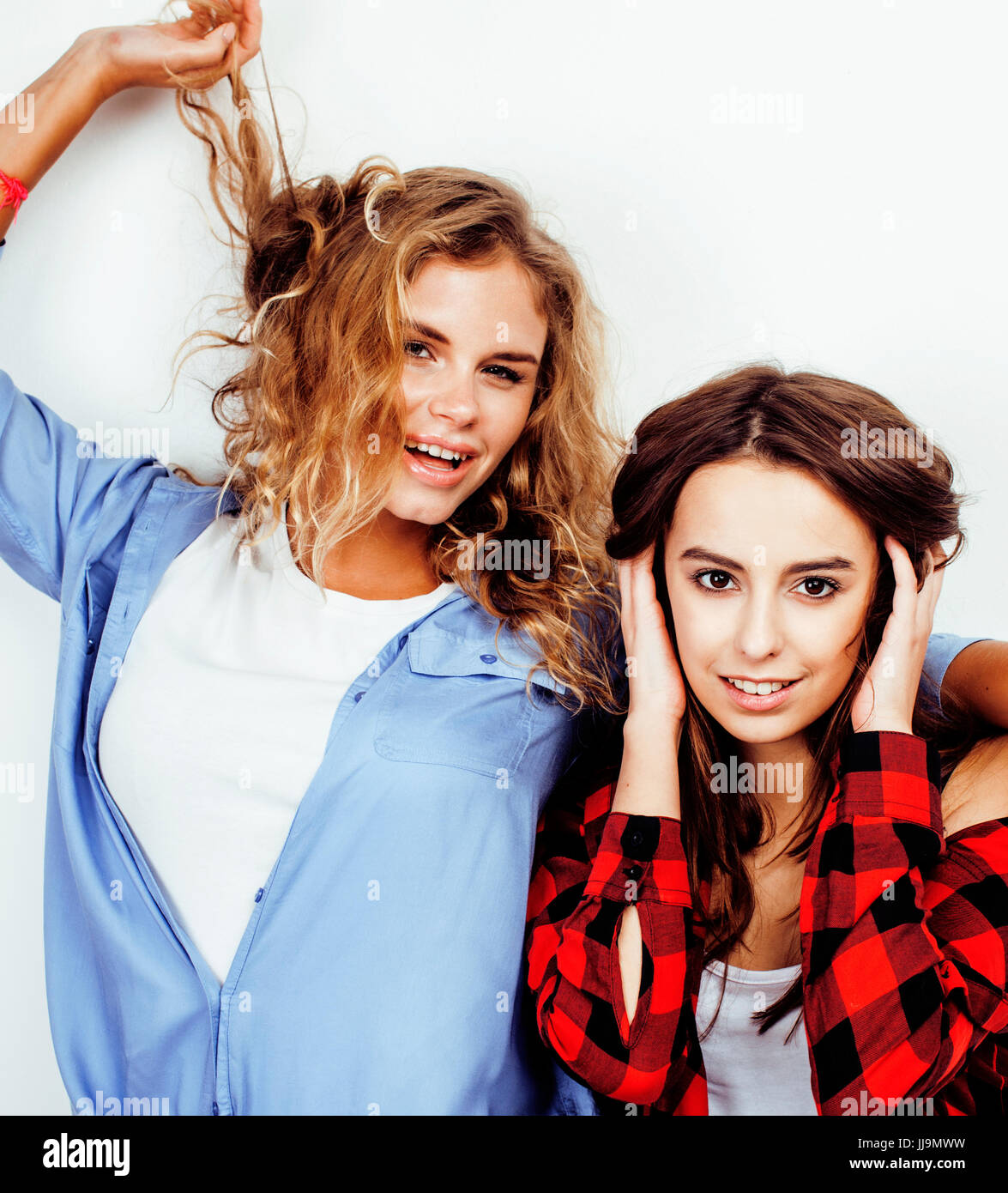 best friends teenage girls together having fun, posing emotional on ...