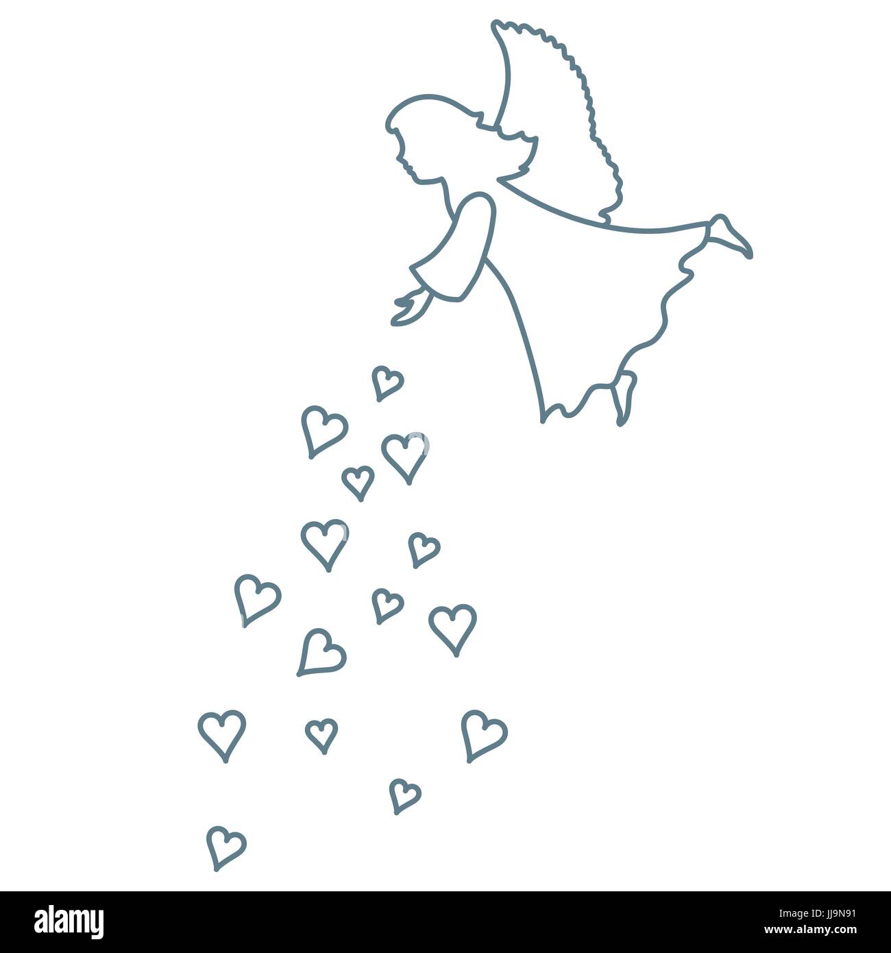 Cute vector illustration: angel showered hearts. Love symbol. Design ...
