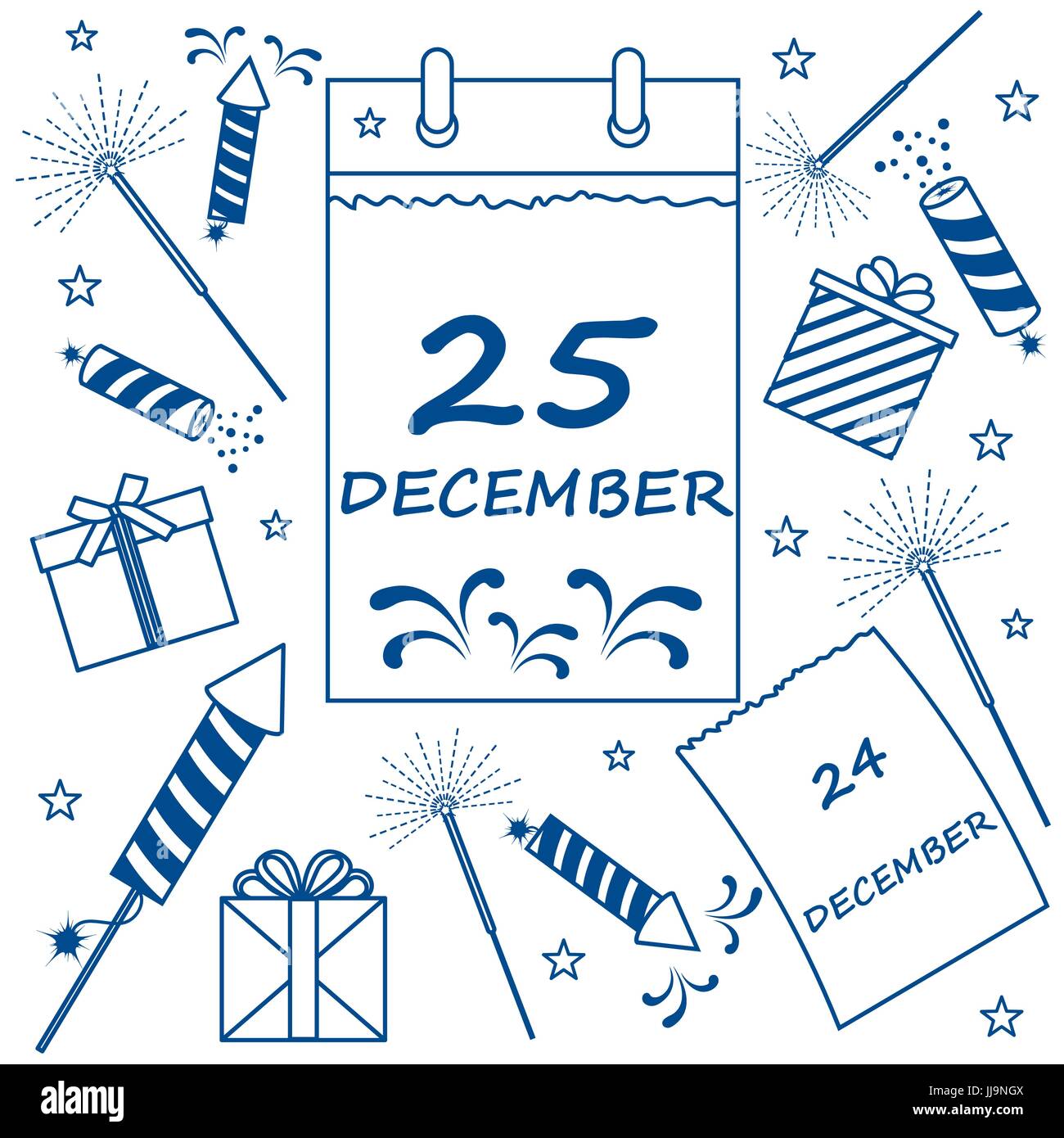 Vector illustration: calendar with christmas date page and gifts ...