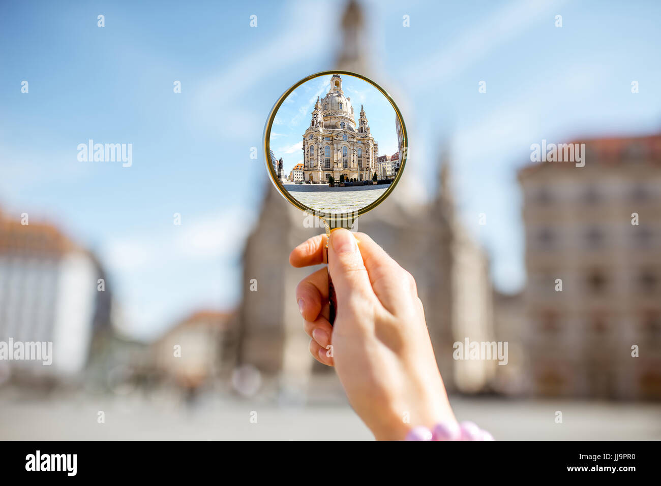 Watching through a magnifying glass on the church of Our Lady in ...