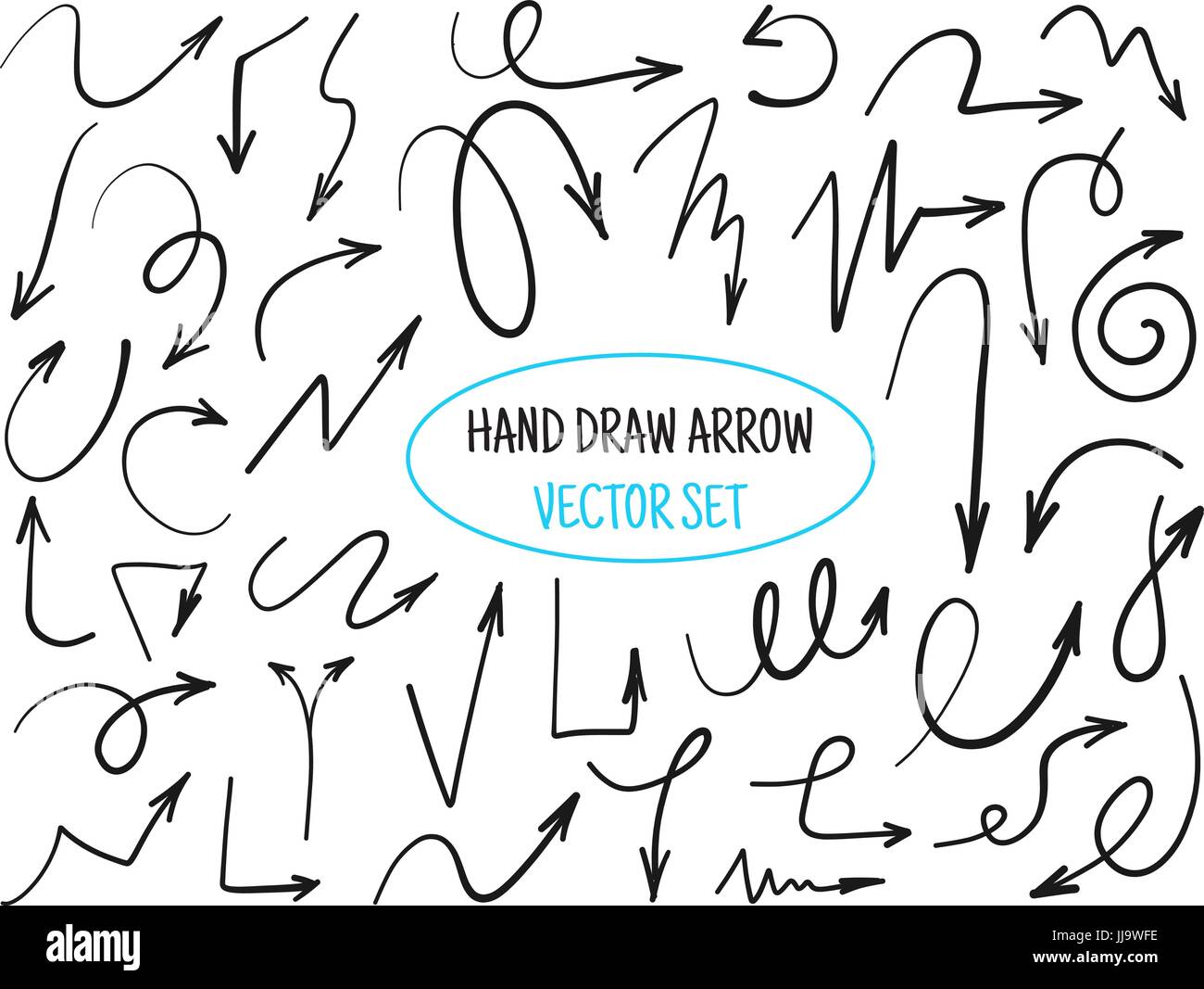 Vector illustration of direction arrows set in hand-drawn graphi Stock ...