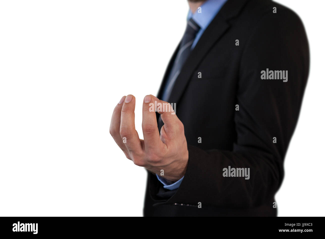 Mid section of businessman marketing invisible product while standing ...