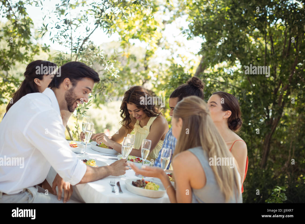 Group of friends having lunch in a restaurant Stock Photo - Alamy