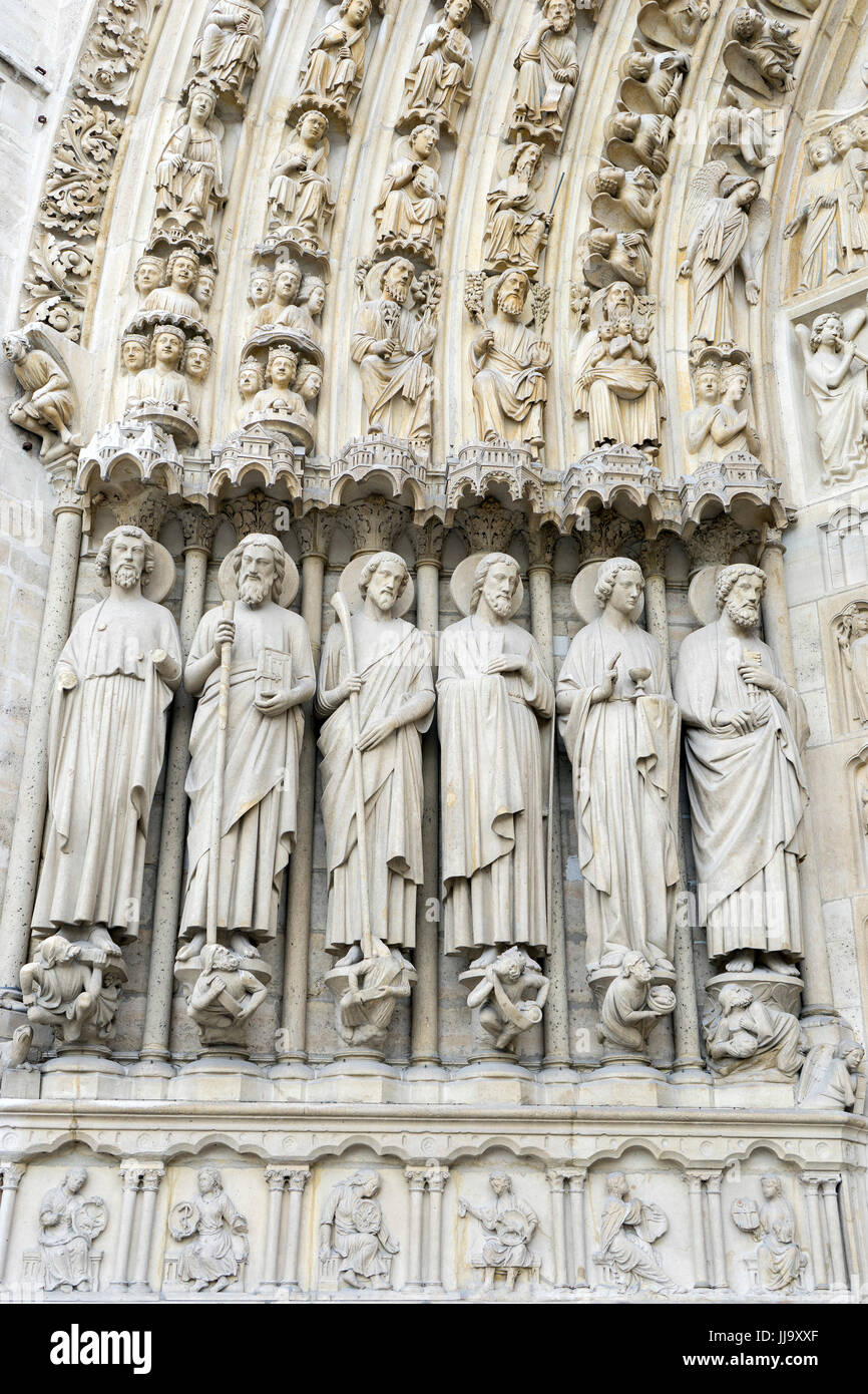 Stone Statues Carved on the facade of Notre Dame Cathedral, Paris ...