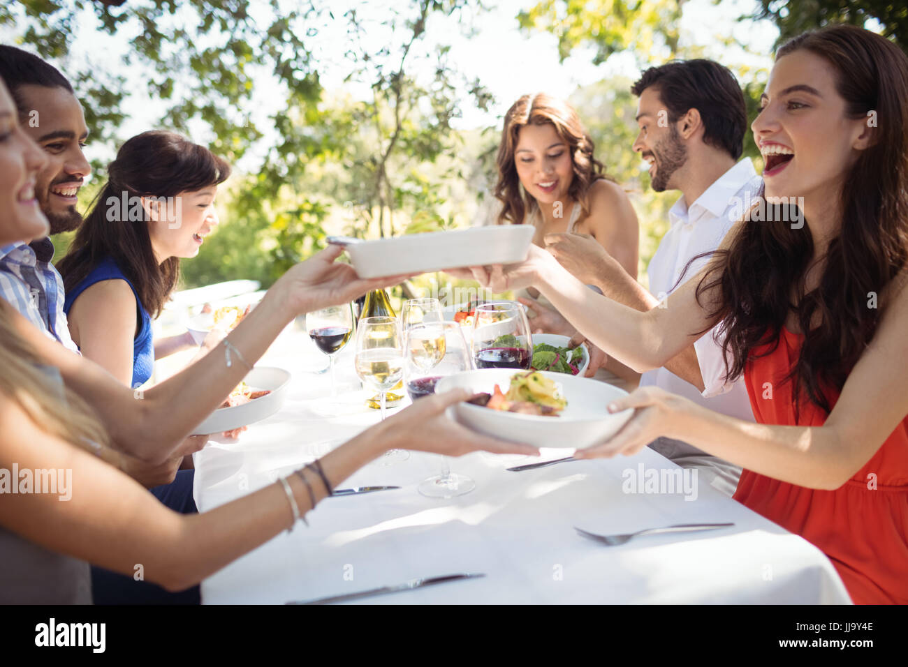 Group of friends having lunch in a restaurant Stock Photo - Alamy