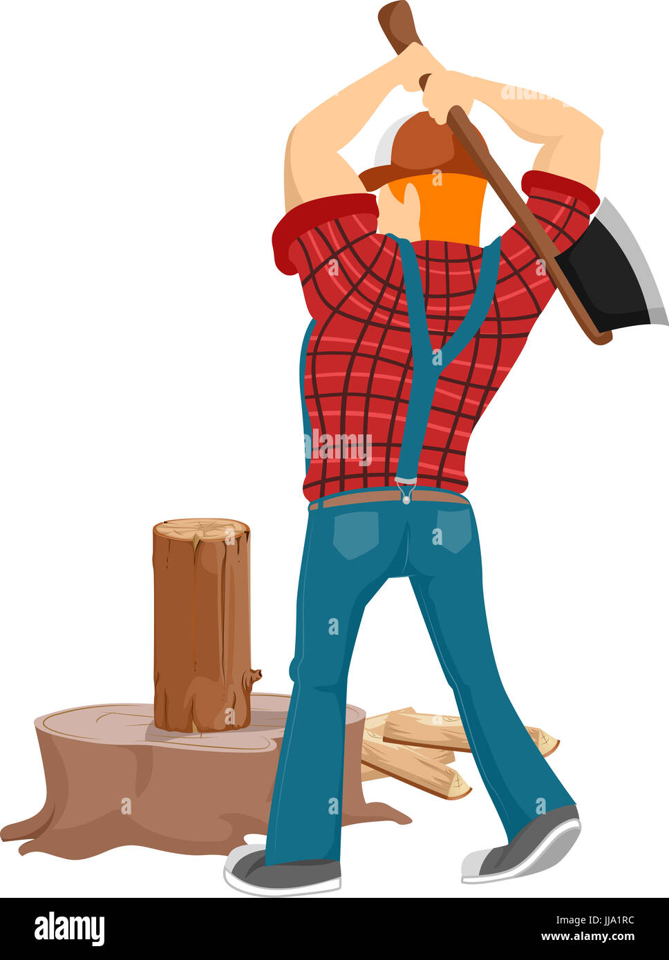 Back View Illustration of a Bearded Caucasian Lumberjack in a Cap and ...