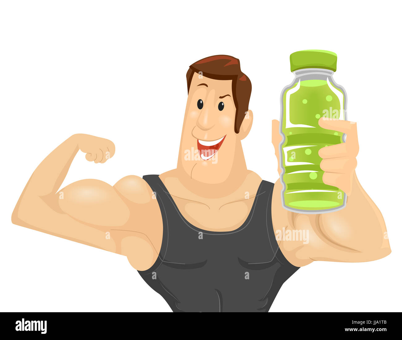 Fitness Illustration of a Muscular Man in a Tank Top Holding a Bottle ...