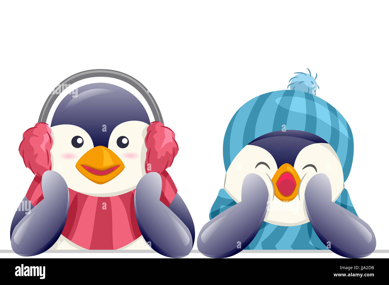 Animal Mascot Illustration Featuring a Pair of Cute Penguins in Winter ...