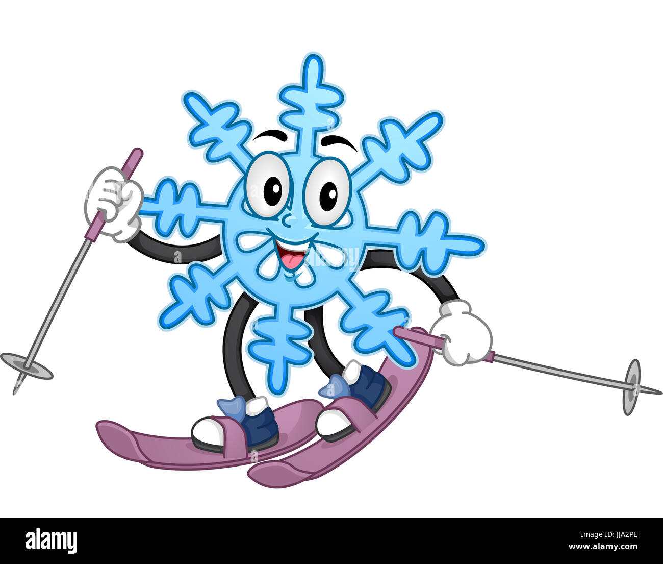Mascot Illustration of a Snowflake in a Pair of Skis Skiing Down a ...