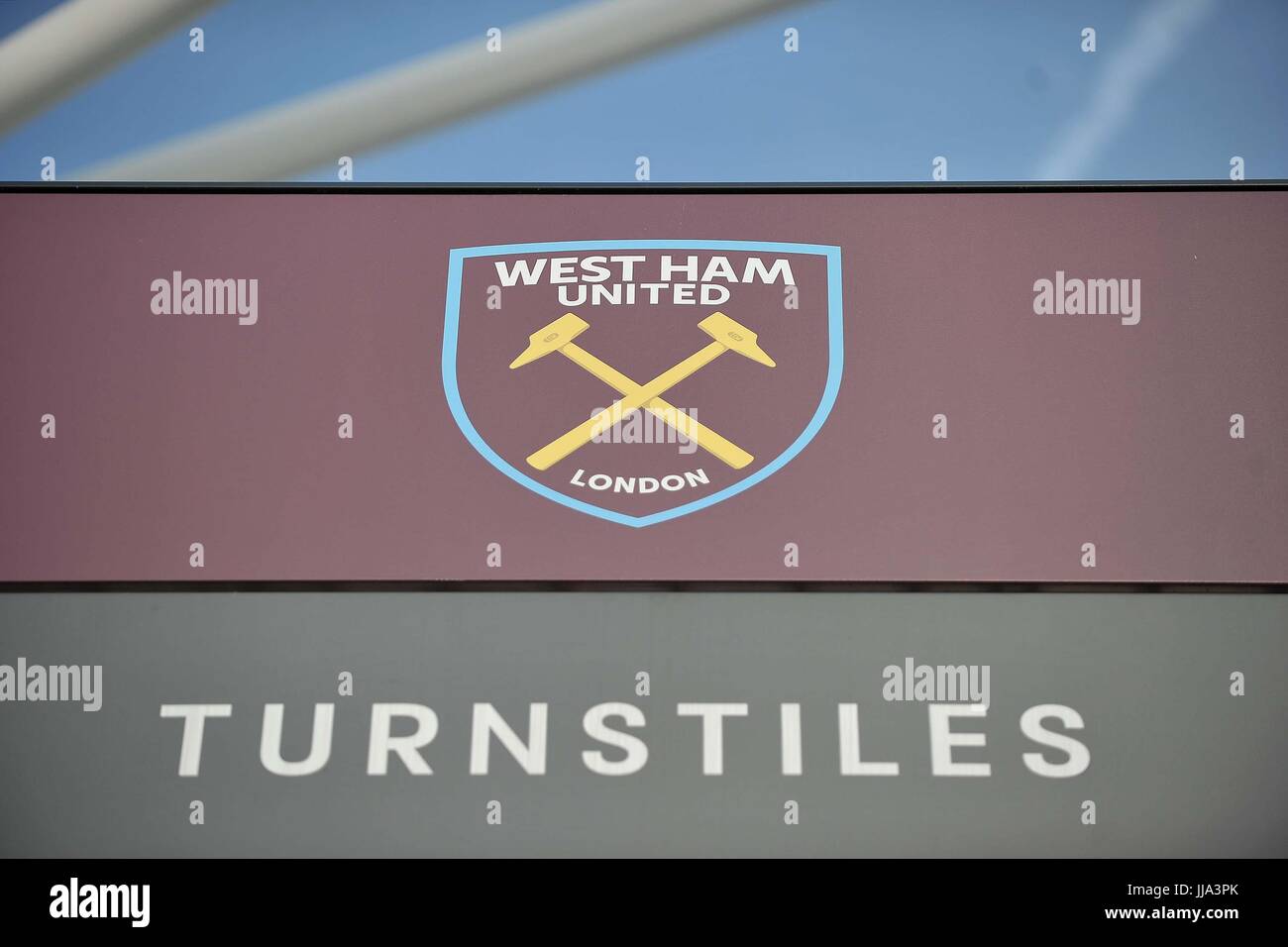 Stratford, London, UK. 18th July, 2017. West Ham signage around the ...