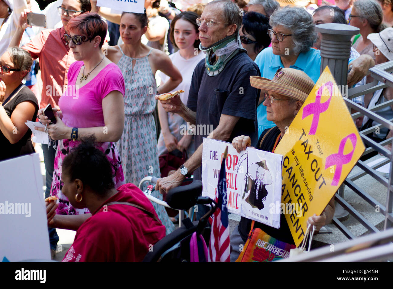 Philadelphia, USA. 18th Jul, 2017. Demonstrators gather outside of the ...