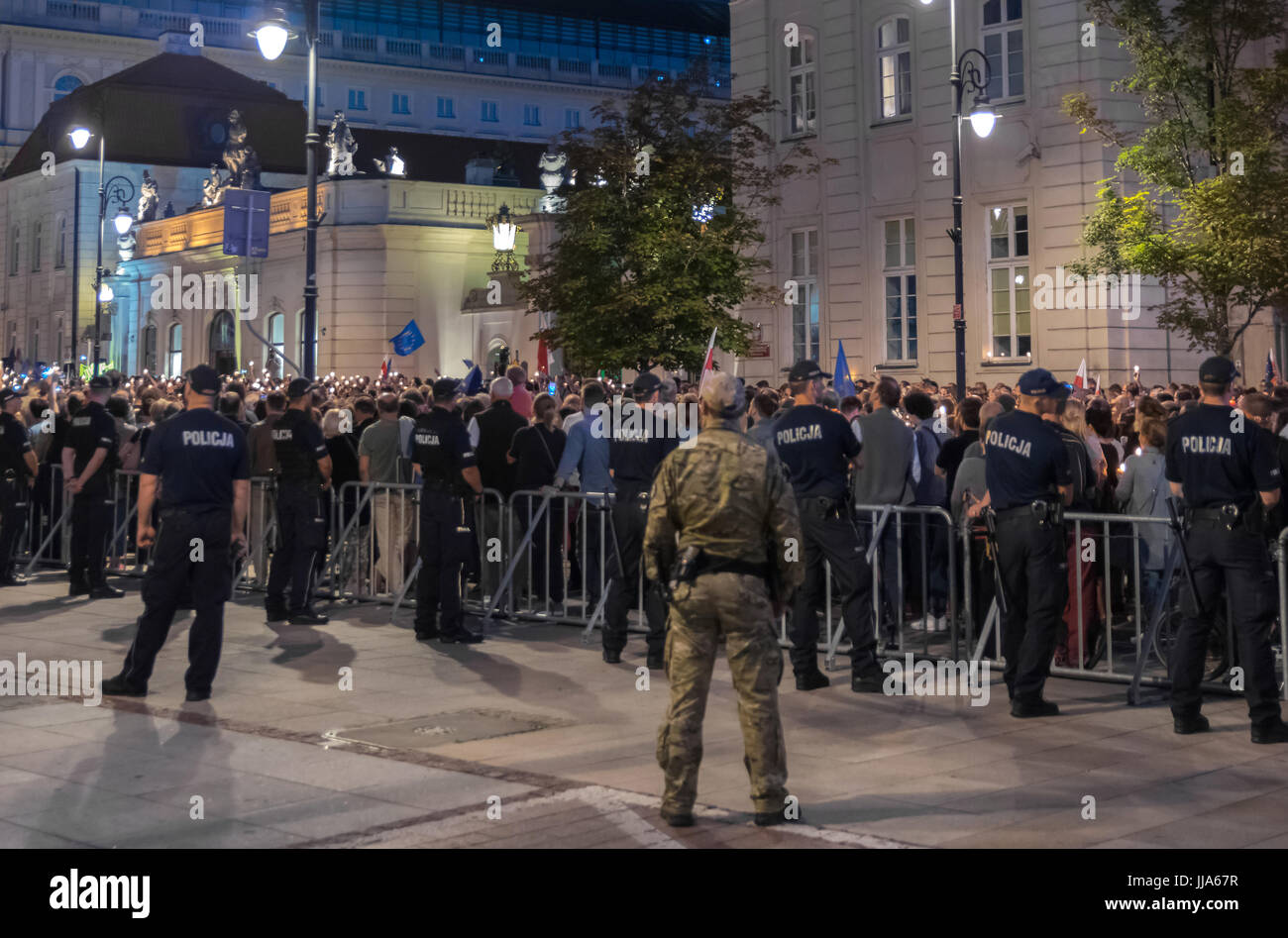 Warsaw, Poland. July 18, 2017. Police officers standing in front of the ...
