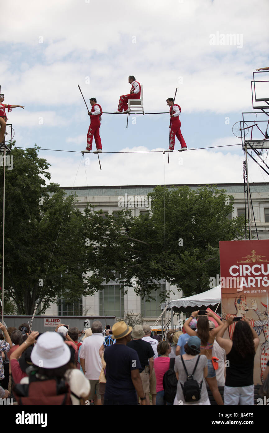 The Wallenda's perform a three person pyramid led by Robinson Cortes ...