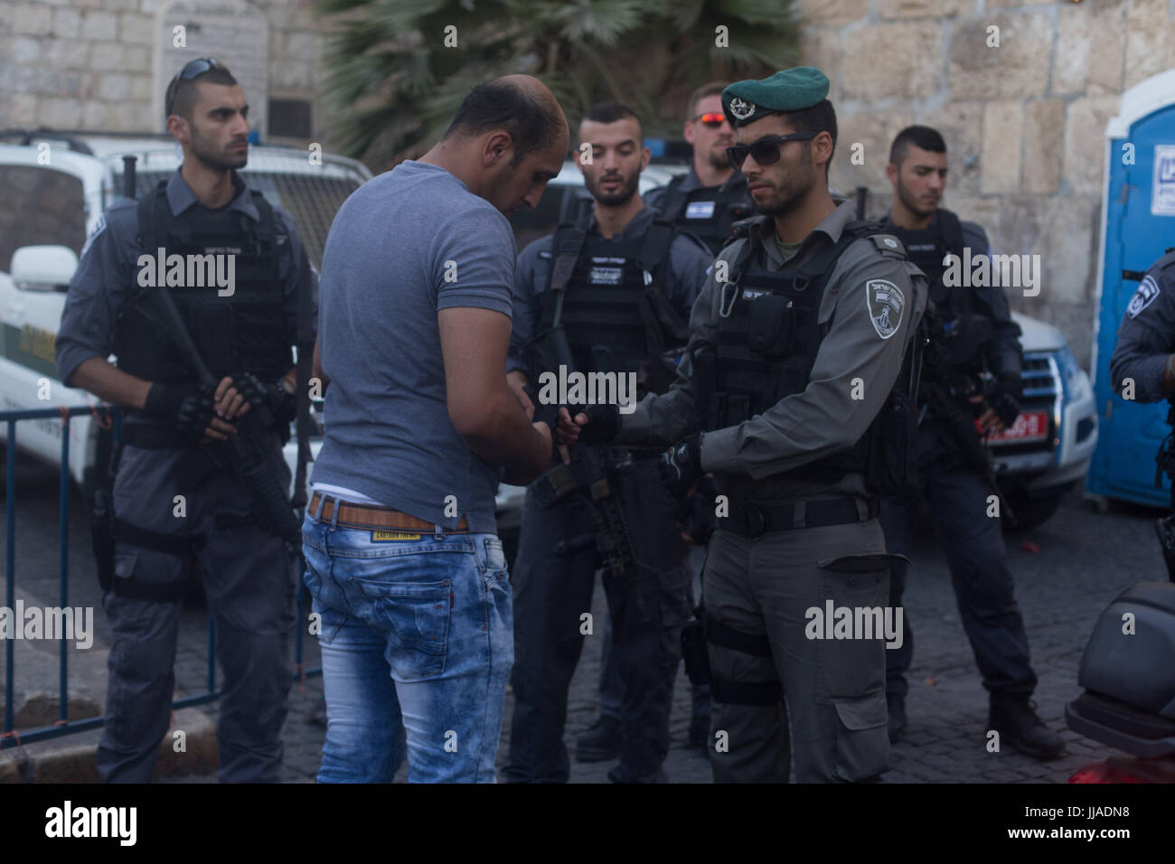 Jerusalem, Israel. 19th Jul, 2017. Israeli Police patrol the streets of ...