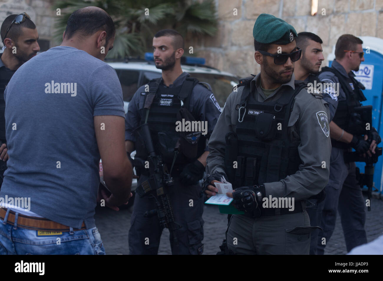 Jerusalem, Israel. 19th Jul, 2017. Israeli Police patrol the streets of ...