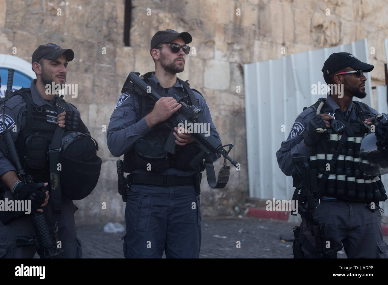 Jerusalem, Israel. 19th Jul, 2017. Israeli Police patrol the streets of ...