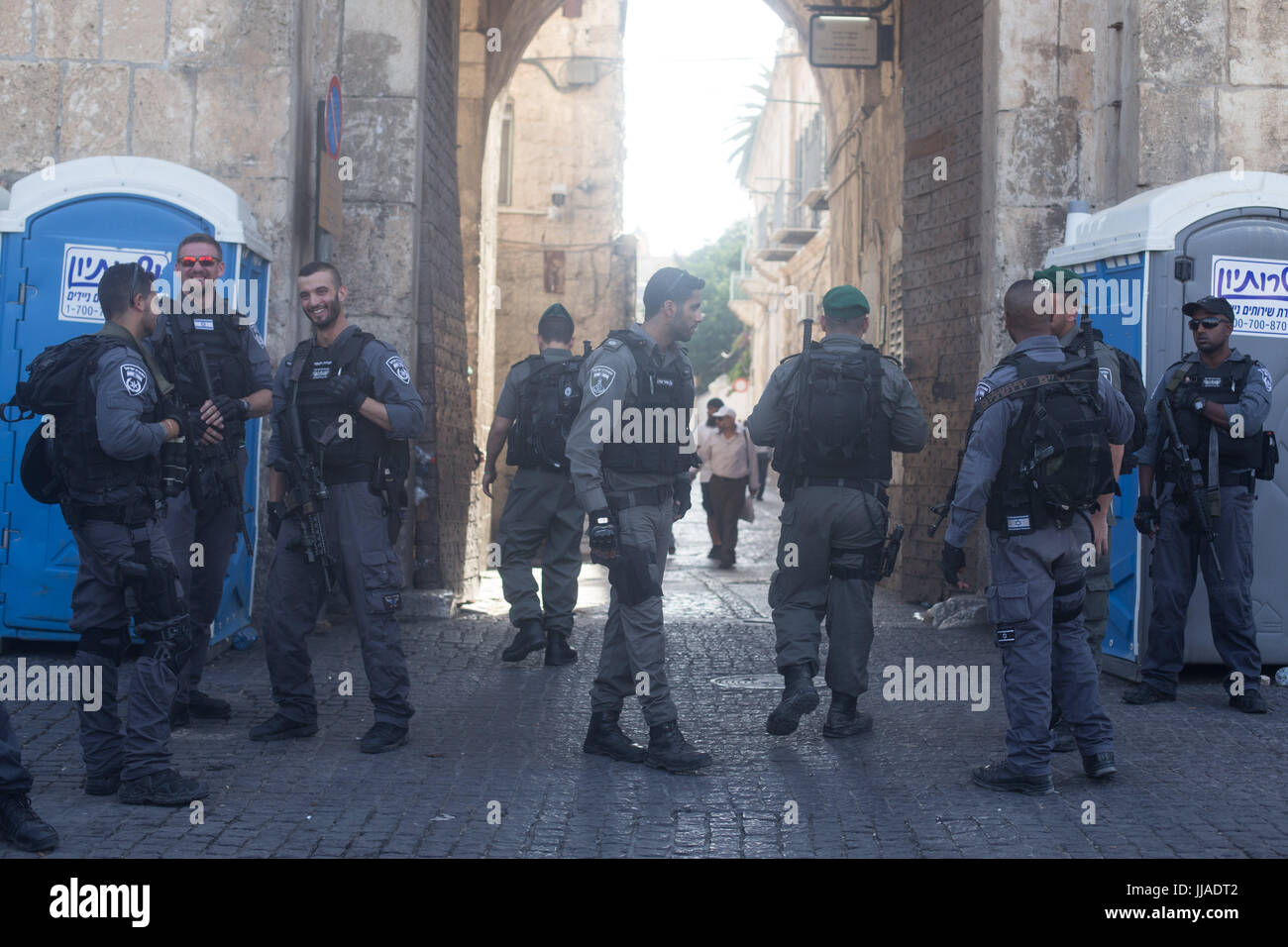 Jerusalem, Israel. 19th Jul, 2017. Israeli Police patrol the streets of ...