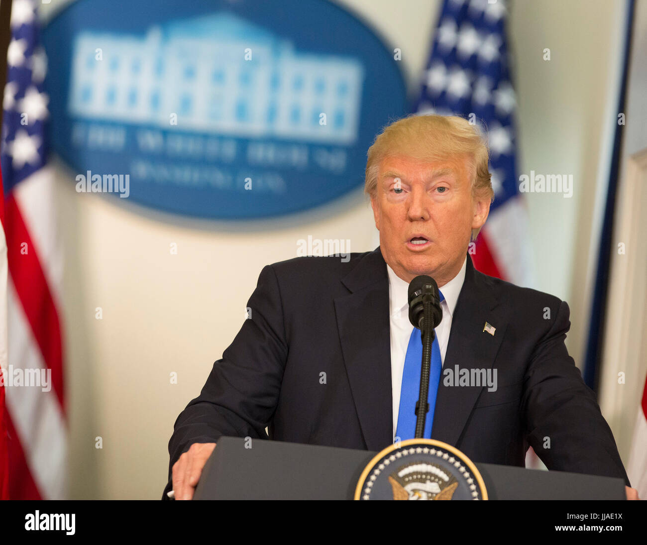 United States President Donald J. Trump makes remarks at the first ...