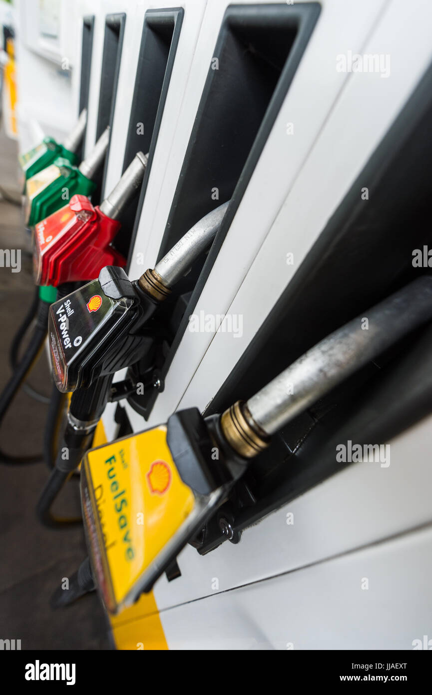 A petrol pump can be seen at a Shell petrol station in Hamburg, Germany ...