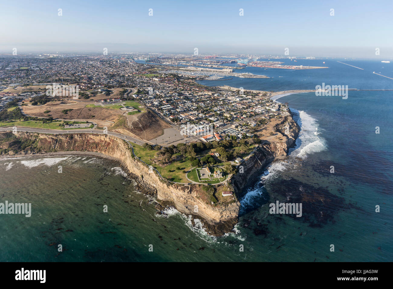 Aerial view of Point Fermin park in the San Pedro area of Los Angeles ...