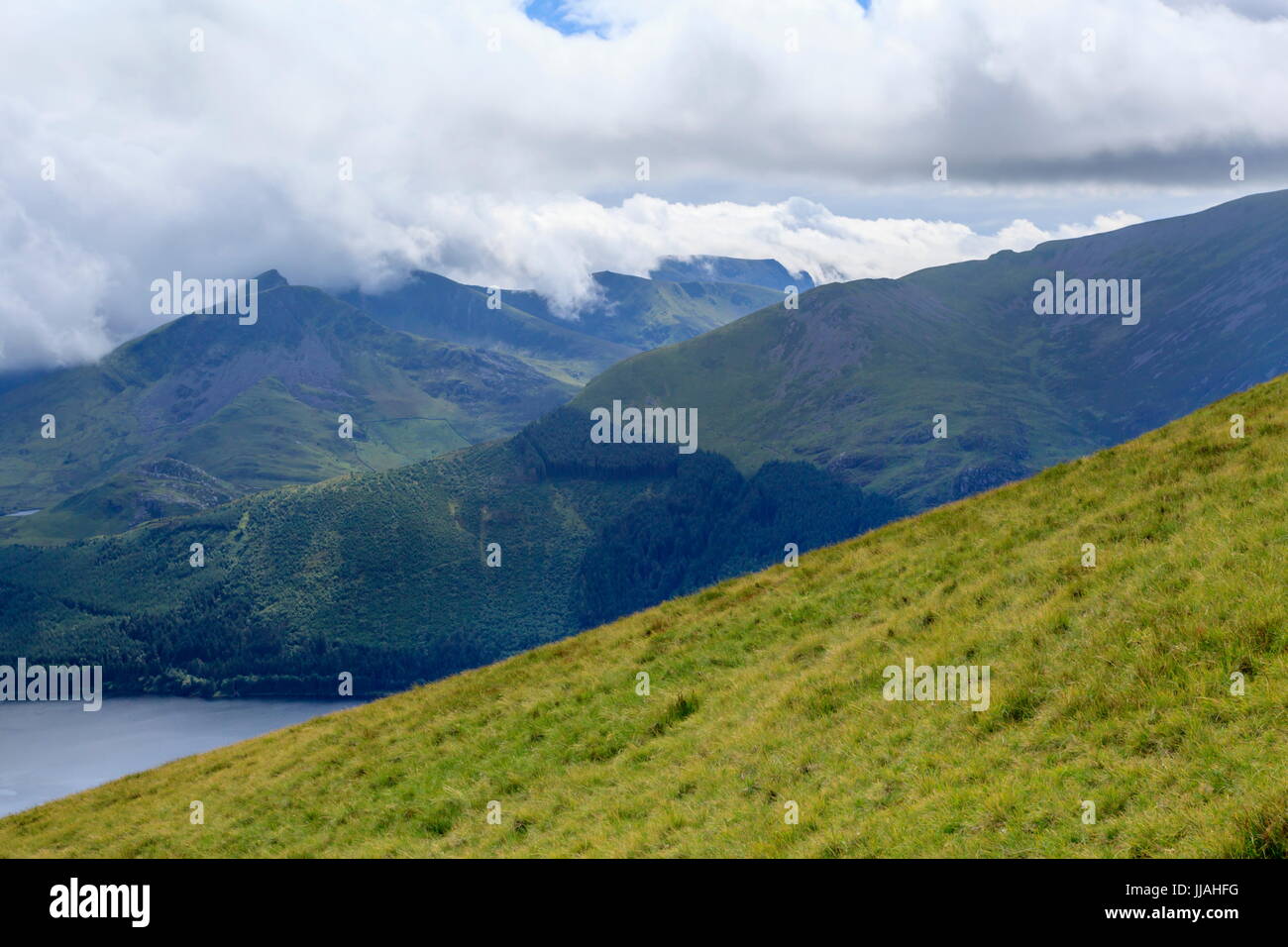 Seen from Foel Goch clouds are seen obscuring the summits of the ...