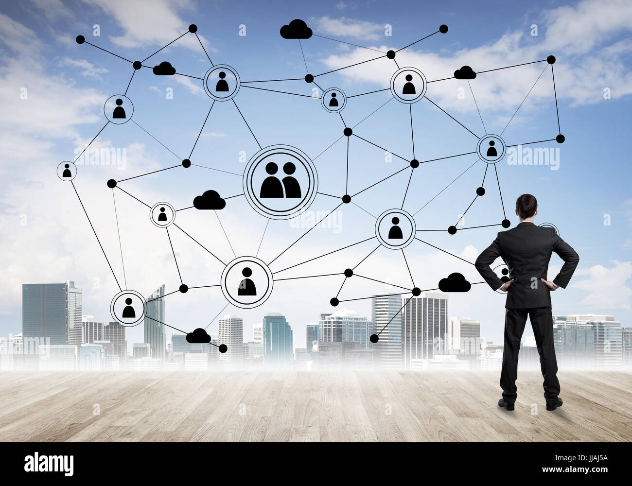 Social connection concept drawn on screen as symbol for teamwork and ...