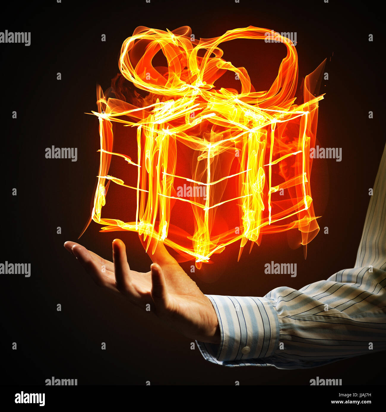 Fire gift box Stock Photo - Alamy
