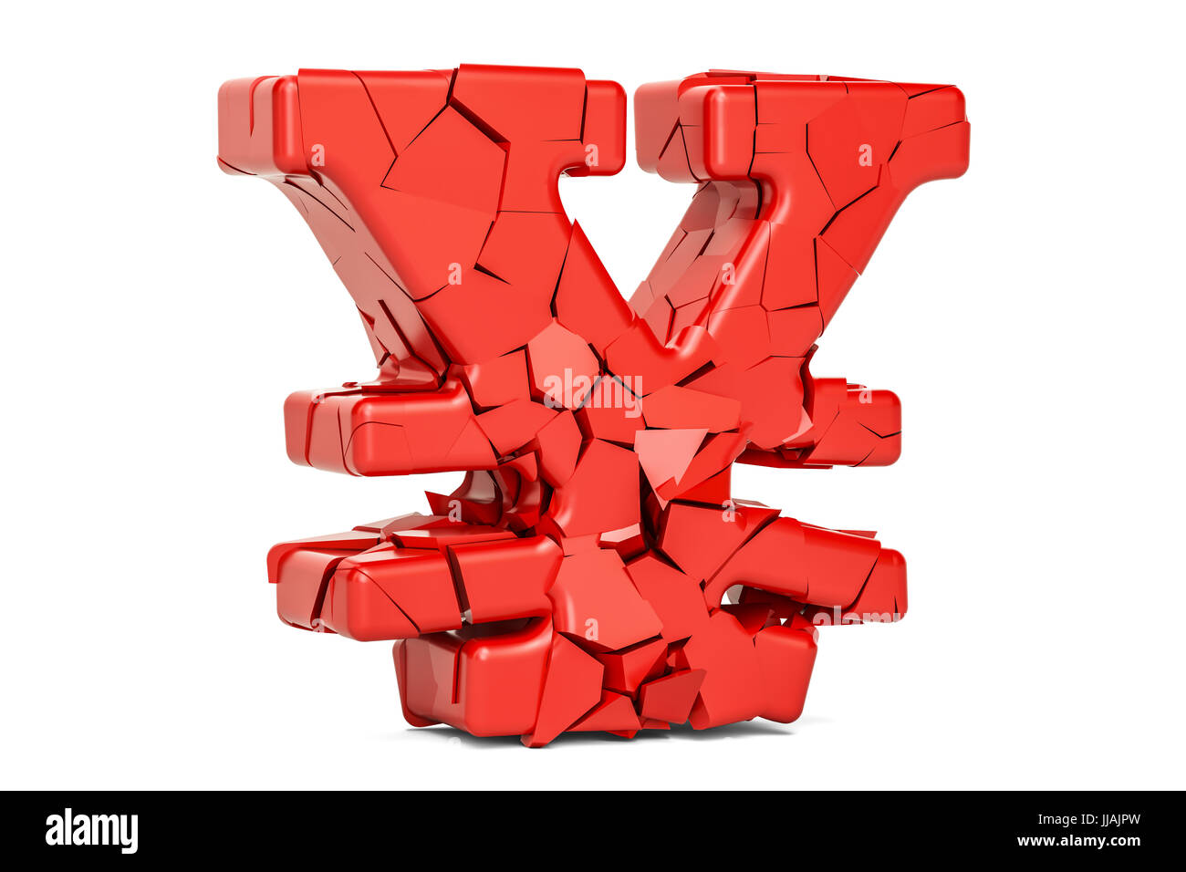 Broken yen or yuan symbol, 3D rendering isolated on white background ...