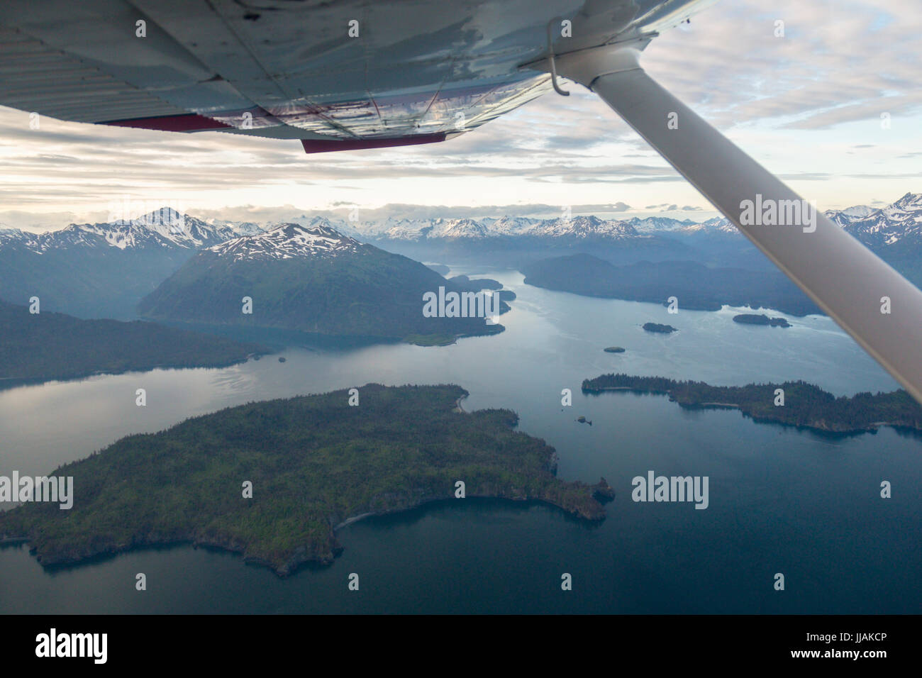 Flying in a small plane, Aerial, Cook Inlet, Gulf of Alaska, Homer ...
