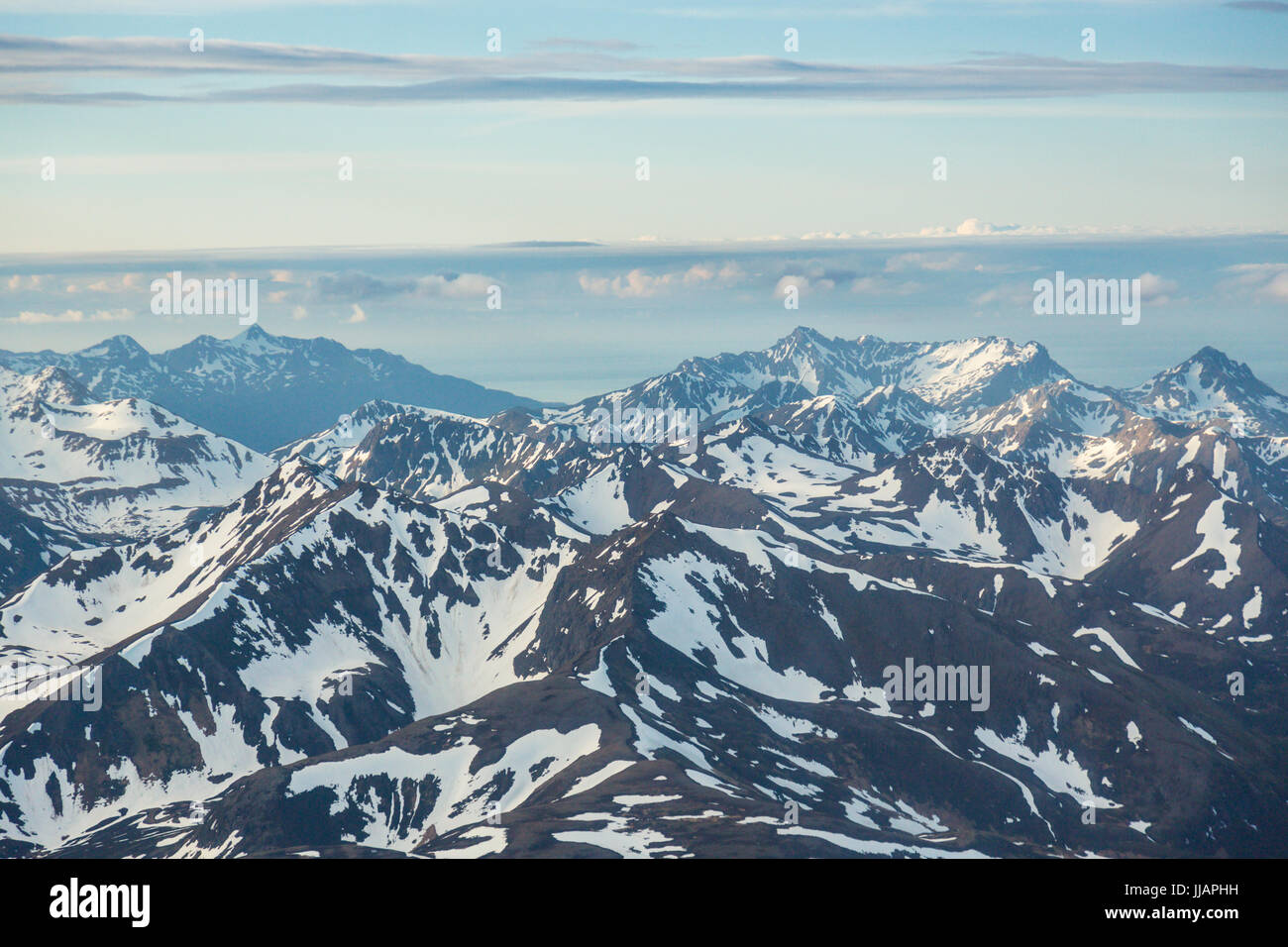 Aerial view, Kenai Mountains, Cook Inlet, Kenai Peninsula, Alaska, USA ...