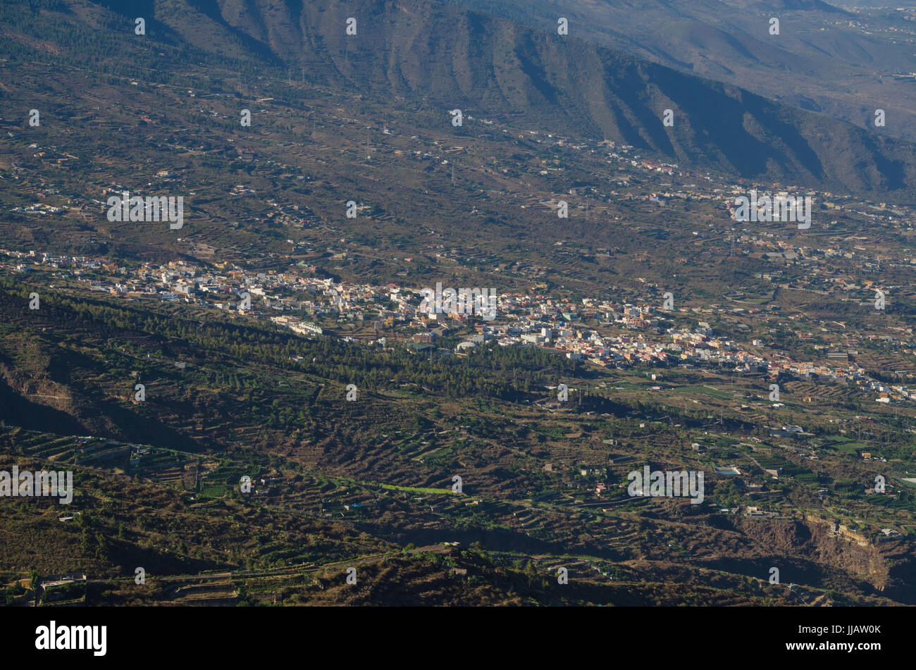 Aerial photography of Guimar valley in Tenerife island, Canary islands ...