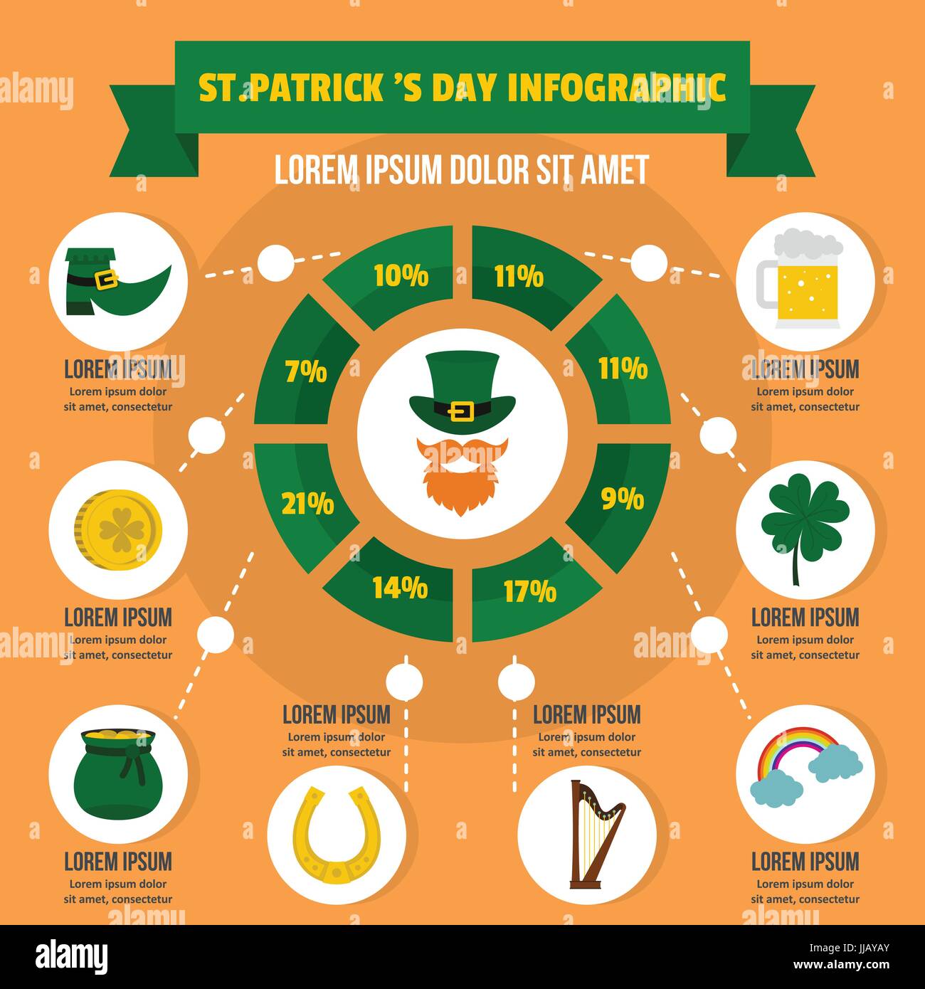 Saint Patrick Day infographic concept, flat style Stock Vector Image ...