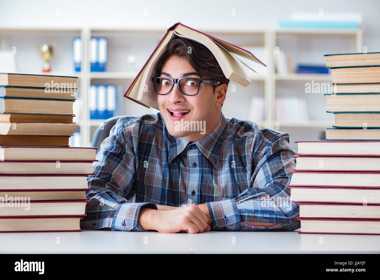 Nerd funny student preparing for university exams Stock Photo - Alamy